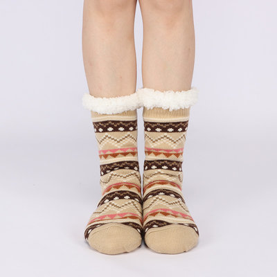 wholesale custom women winter warm anti skid cozy fuzzy plush indoor winter slipper socks ladies Christmas socks