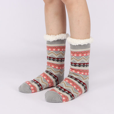 wholesale custom women winter warm anti skid cozy fuzzy plush indoor winter slipper socks ladies Christmas socks