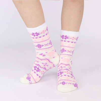 wholesale Woman Anti-Slip Fluffy Fuzzy soft Slipper Socks With Grips fashion pattern Warm Winter Floor designer socks
