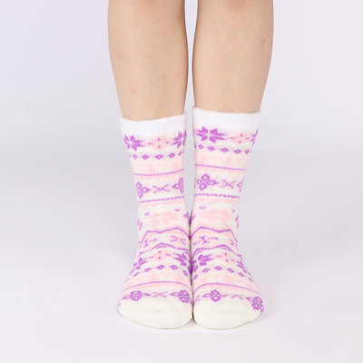 wholesale Woman Anti-Slip Fluffy Fuzzy soft Slipper Socks With Grips fashion pattern Warm Winter Floor designer socks