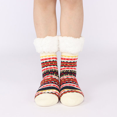 women stripe Knitted Soft indoor floor socks Warm Thick Fluffy Fuzzy Sherpa Lined Slipper socks Winter Home fashion Socks