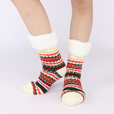 women stripe Knitted Soft indoor floor socks Warm Thick Fluffy Fuzzy Sherpa Lined Slipper socks Winter Home fashion Socks