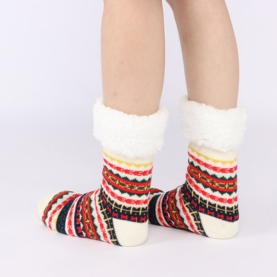 women stripe Knitted Soft indoor floor socks Warm Thick Fluffy Fuzzy Sherpa Lined Slipper socks Winter Home fashion Socks