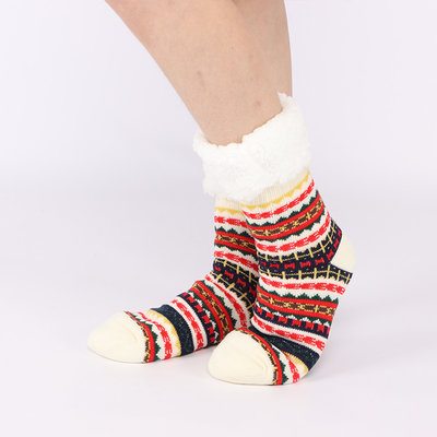 women stripe Knitted Soft indoor floor socks Warm Thick Fluffy Fuzzy Sherpa Lined Slipper socks Winter Home fashion Socks