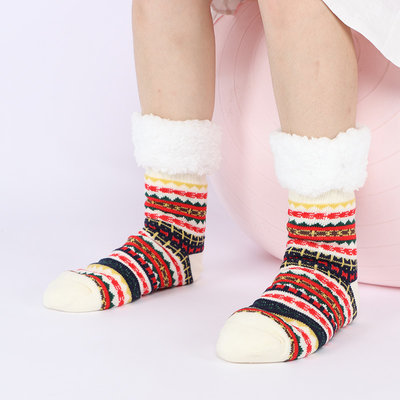 women stripe Knitted Soft indoor floor socks Warm Thick Fluffy Fuzzy Sherpa Lined Slipper socks Winter Home fashion Socks