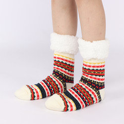 women stripe Knitted Soft indoor floor socks Warm Thick Fluffy Fuzzy Sherpa Lined Slipper socks Winter Home fashion Socks