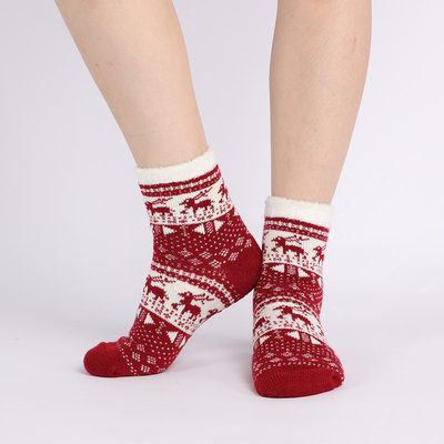 Fuzzy Slipper Socks Warm Thick Fleece Lined Fluffy Christmas Stockings Women winter Snowflake Deer Knit socks