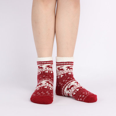 Fuzzy Slipper Socks Warm Thick Fleece Lined Fluffy Christmas Stockings Women winter Snowflake Deer Knit socks