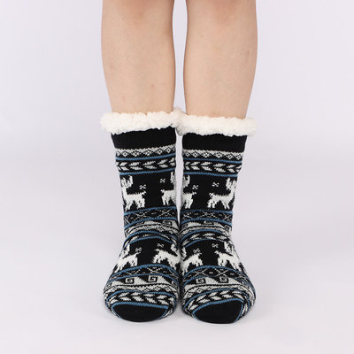 Women's Winter printed Fleece Lining Knit Christmas Stocking Slipper Sock Fuzzy Non Skid Slipper Socks