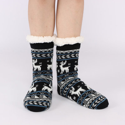 Women's Winter printed Fleece Lining Knit Christmas Stocking Slipper Sock Fuzzy Non Skid Slipper Socks