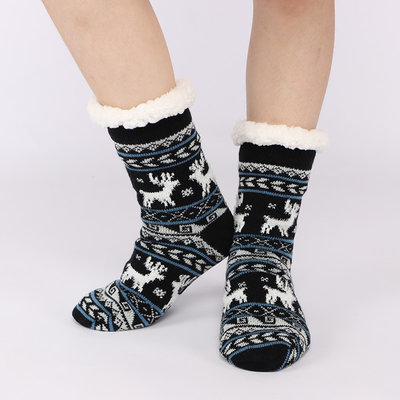 Women's Winter printed Fleece Lining Knit Christmas Stocking Slipper Sock Fuzzy Non Skid Slipper Socks
