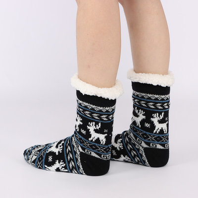 Women's Winter printed Fleece Lining Knit Christmas Stocking Slipper Sock Fuzzy Non Skid Slipper Socks