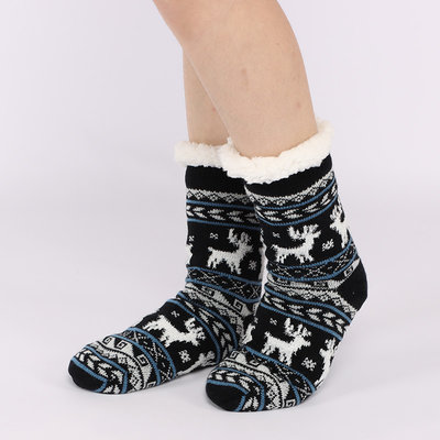 Women's Winter printed Fleece Lining Knit Christmas Stocking Slipper Sock Fuzzy Non Skid Slipper Socks
