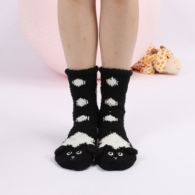 Girls Cute animal Pattern Warm Winter designer socks Super Soft Cozy Fuzzy Fluffy Fleece Lined Slipper Socks with Grippers