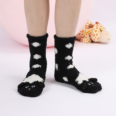 Girls Cute animal Pattern Warm Winter designer socks Super Soft Cozy Fuzzy Fluffy Fleece Lined Slipper Socks with Grippers