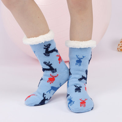 Wholesale Winter Thick Warm Christmas Sleep Socks For Women Adult cute Deer Pattern Home Floor Socks