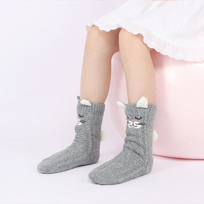 Cartoon animal Thick warm fluffy faux fur Mid-calf Length Women Knitted Socks Winter Soft Room Shoe Socks  slipper sock