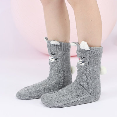 Cartoon animal Thick warm fluffy faux fur Mid-calf Length Women Knitted Socks Winter Soft Room Shoe Socks  slipper sock