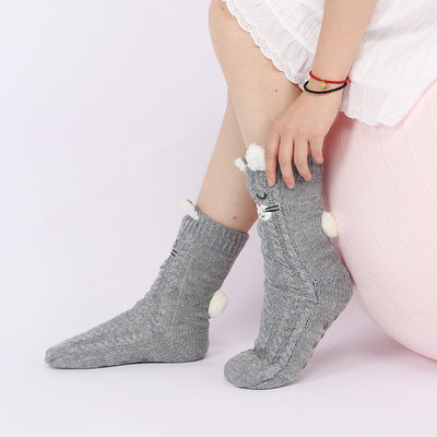 Cartoon animal Thick warm fluffy faux fur Mid-calf Length Women Knitted Socks Winter Soft Room Shoe Socks  slipper sock