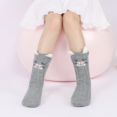 Cartoon animal Thick warm fluffy faux fur Mid-calf Length Women Knitted Socks Winter Soft Room Shoe Socks  slipper sock