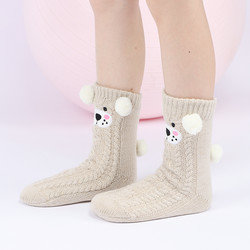 Cartoon animal Thick warm fluffy faux fur Mid-calf Length Women Knitted Socks Winter Soft Room Shoe Socks  slipper sock