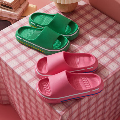 Wholesale household Men EVA thick bottom Classic summer Color Stroke sandals couple bathroom non-slip women slides slipper