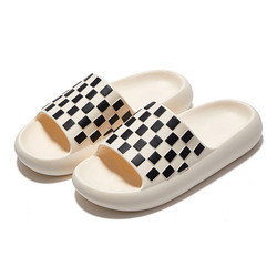 Female cheap bedroom Black White Grid Flat Sandals Adult indoor non-slip Women Slippers for Men home shoes light