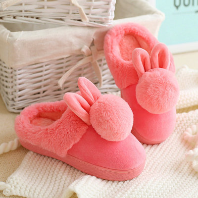 Hot sale New children cute slippers autumn winter cartoon plush ball warm girls home indoor shoes for kids