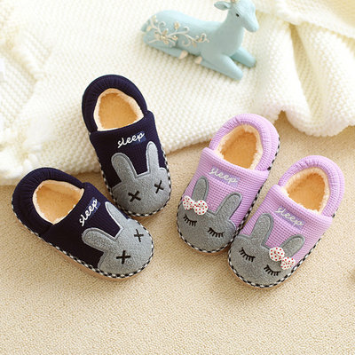 Hot selling fashion cartoon smile rabbit closed Toe Children Slippers Plush Winter Warm home indoor Shoes for Kids