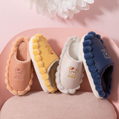 New design Breathable plush cheap bedroom slippers closed toe ladies fashion solid color household shoes