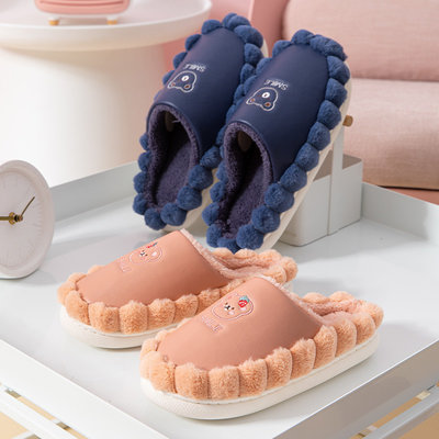 New design Breathable plush cheap bedroom slippers closed toe ladies fashion solid color household shoes