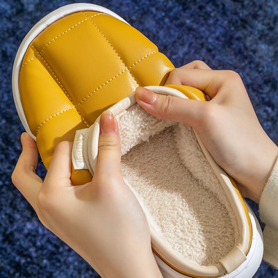 Factory price PU Leather upper slippers wholesale flexible comfort Thick Bottom winter fashion female bedroom shoes