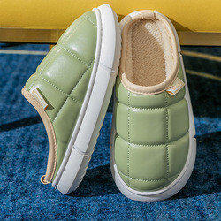 Factory price PU Leather upper slippers wholesale flexible comfort Thick Bottom winter fashion female bedroom shoes