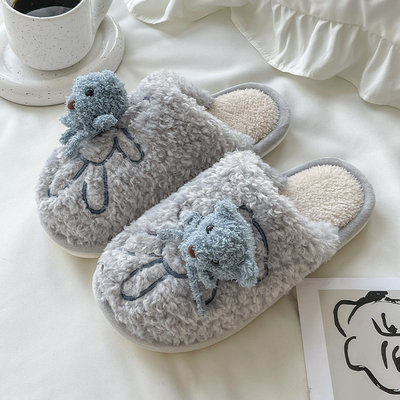 Wholesale 2021 winter new female cute Cartoon plush bear indoor home shoes keep warm soft couple slippers