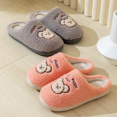 wholesale New women winter warm home cartoon cute bear slippers soft plush anti-slip couple house shoes