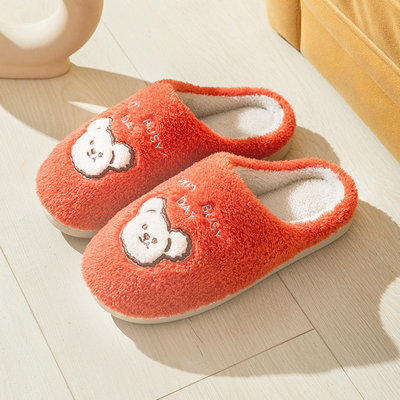 wholesale New women winter warm home cartoon cute bear slippers soft plush anti-slip couple house shoes