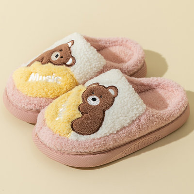 Wholesale new design ladies thick-soled cute bear house shoes couple warm soft plush slippers winter