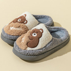 Wholesale new design ladies thick-soled cute bear house shoes couple warm soft plush slippers winter