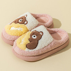 Wholesale new design ladies thick-soled cute bear house shoes couple warm soft plush slippers winter