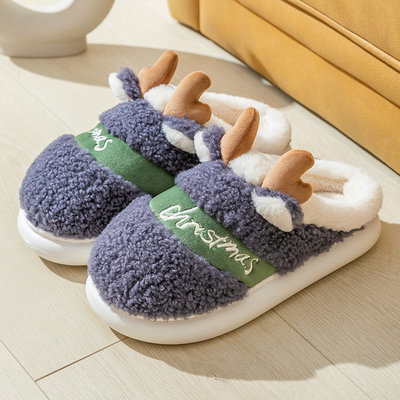 New 2021 cartoon home indoor slippers winter Christmas deer cute thick-bottomed warm couple shoes supplier