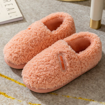 Winter soft and delicate plush slippers full bag women's simple style indoor and outdoor warm anti-slip couple shoes