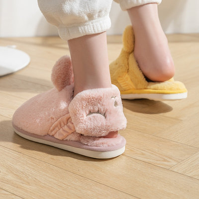 Cute Women Home Indoor Couple Style Thick Bottom Anti-Slip Autumn Winter Plush Warm lining shoes female fur slippers
