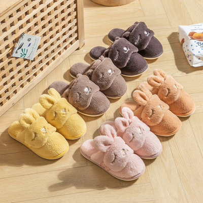 Cute Women Home Indoor Couple Style Thick Bottom Anti-Slip Autumn Winter Plush Warm lining shoes female fur slippers