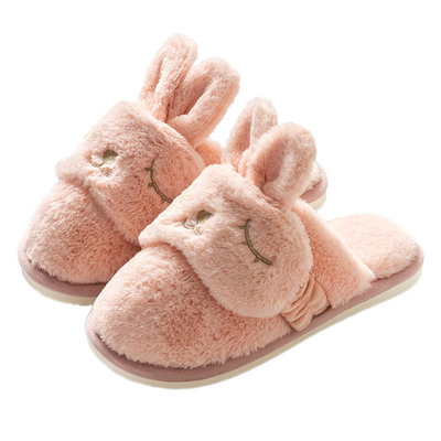 Cute Women Home Indoor Couple Style Thick Bottom Anti-Slip Autumn Winter Plush Warm lining shoes female fur slippers