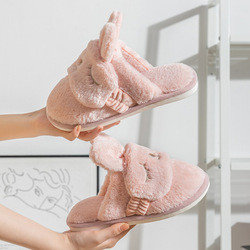 Cute Women Home Indoor Couple Style Thick Bottom Anti-Slip Autumn Winter Plush Warm lining shoes female fur slippers