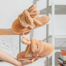 Cute Women Home Indoor Couple Style Thick Bottom Anti-Slip Autumn Winter Plush Warm lining shoes female fur slippers