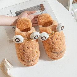 Cartoon Slippers Women Cute Frog Home Indoor Couple Style Plush Warm Anti-Slip Thick Bottom Winter House Shoes Men