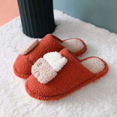 Wholesale 2021 female warm cartoon little house decorate slippers breathable plush home indoor shoes ladies closed shoes