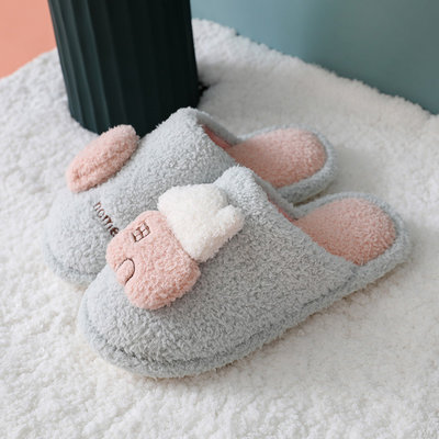 Wholesale 2021 female warm cartoon little house decorate slippers breathable plush home indoor shoes ladies closed shoes