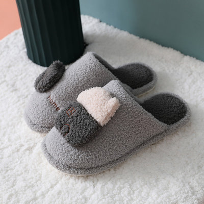 Wholesale 2021 female warm cartoon little house decorate slippers breathable plush home indoor shoes ladies closed shoes